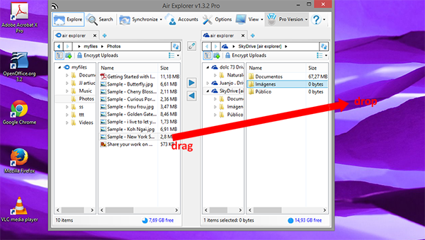 How copy/paste or drag&drop between Air Explorer and the Windows Explorer