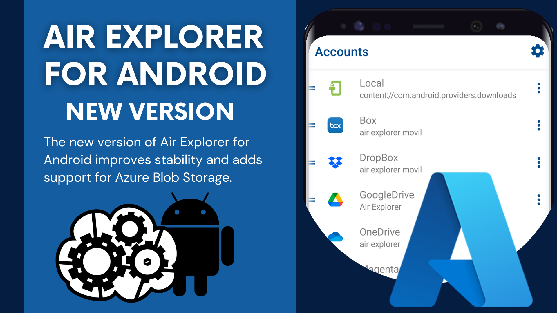 Air Explorer for Android, new version with Azure