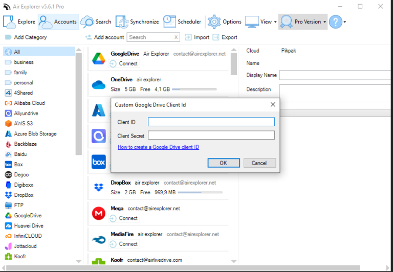 Setup a custom OAuth Client ID for Google Drive - Air Explorer
