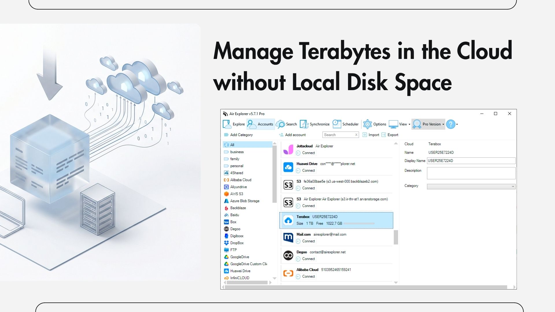 Manage Terabytes in the Cloud without Local Disk Space