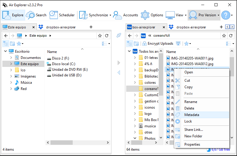 Soporte de los Metadata de Box en Air Explorer